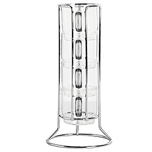 Gibson Soho Lounge Stackable Glass Espresso Cups with Rack, Glass, 4-Piece, 3.8oz