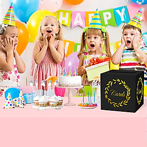 Black Card Box for Party, 8.7" Leaf Gold Foil Design Gift Cards Receiving Box Holder for Wedding, Bridal Shower, Graduation, Birthday, Retirement, Baby Shower, Anniversaries Party Decorations