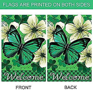 Morigins Welcome Clover Butterfly House Flag Decorative St.Patrick's Day Double Sided Flag 28 X 40 Inch