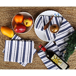 RAJRANG Dish Drying Kitchen Towels with Hanging Loops - 18 x 28 Inches Washable Ultra Absorbent and Quick-Dry Cloths for Everyday Cleaning - Set of 4 - Navy and White