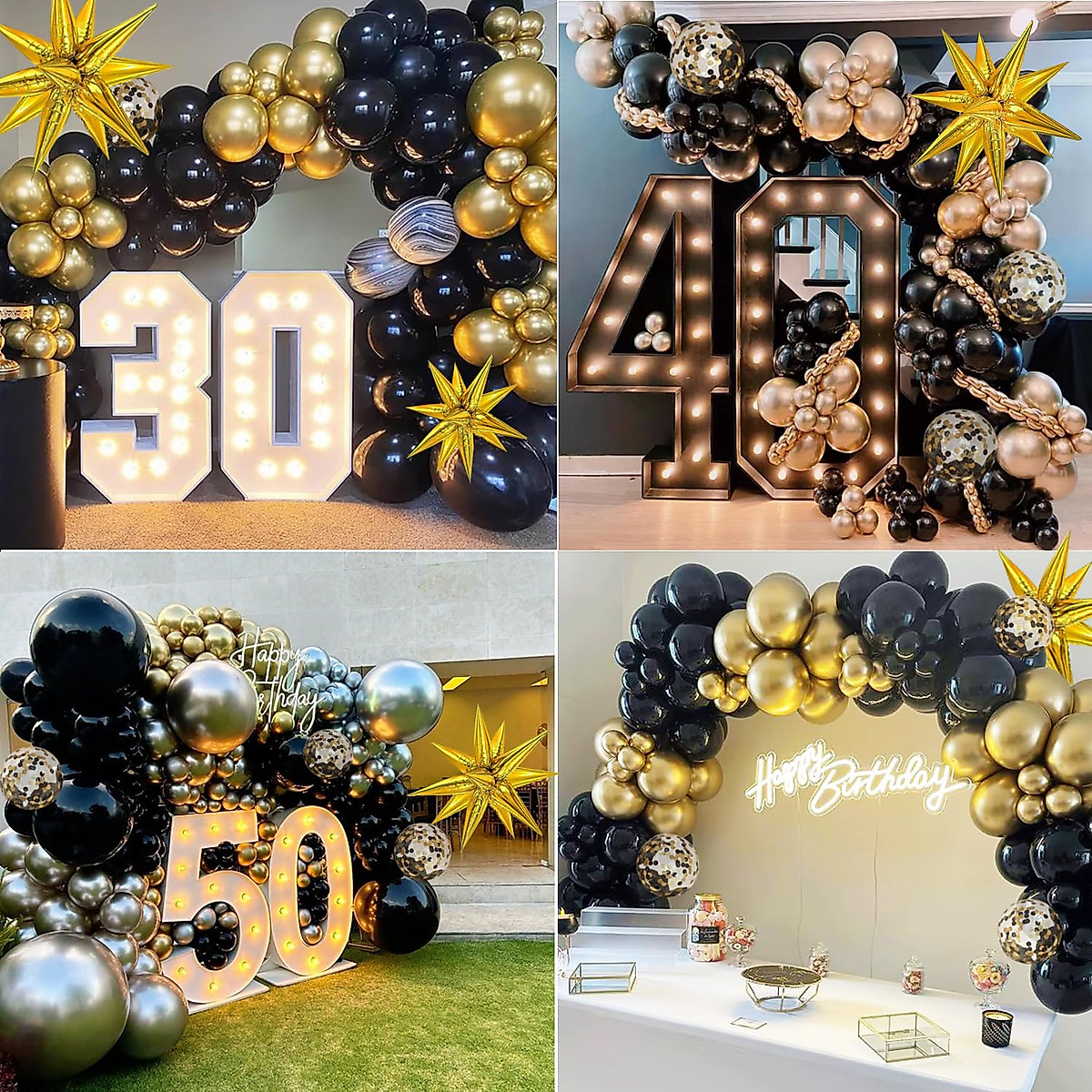 KARLURE Black and Gold Balloons Garland Arch Kit,137pcs Gold Black Balloons for Birthday Party Decorations Retirement Homecoming Graduation Christmas New Year Anniversary Decorations