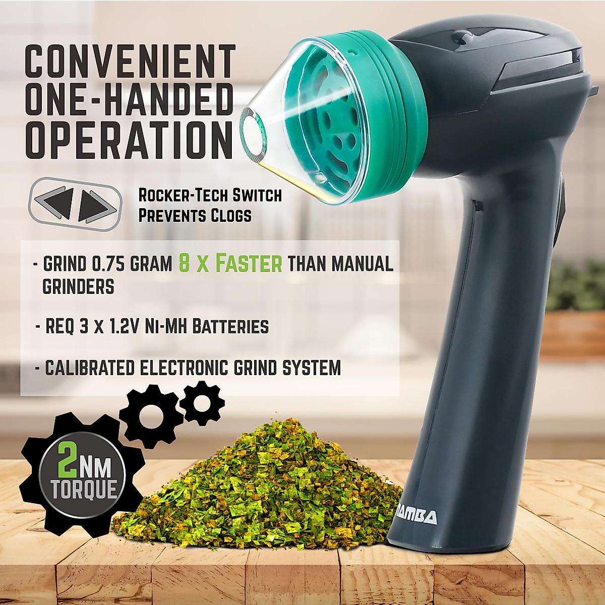 Mamba Lite 0.75g All-Plastic Head Electric Portable Herb Grinder. USB Rechargeable Powered for Easy One Handed Machine Grinding (Gray)