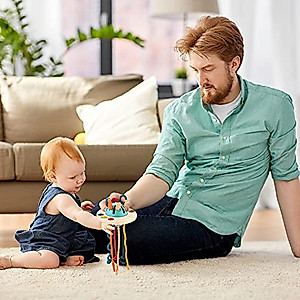 Cawgug UFO Toy, Montessori UFO Silicone Pulling Toy, UFO Silicone Pull String Sensory Toys for Toddler, Travel Toys for Toddlers 1-3, First Birthday Gift for Boys Girls