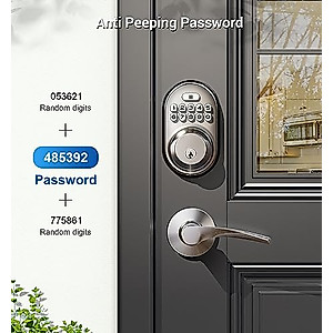 Veise Keyless Entry Door Lock with 2 Lever Handles - Electronic Keypad Deadbolt, Auto Lock, Back Lit & Easy Installation Design, Front Door Handle Sets, Satin Nickel