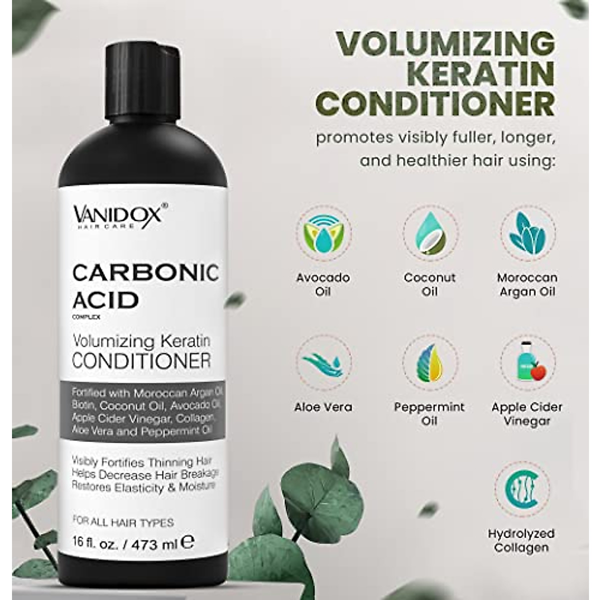VANIDOX Carbonic Acid Shampoo and Conditioner for Men and Women, Deep Moisturizing Conditioner Thickens, Softens, & Smooths Set for Hair Growth and Repair, Made in USA - 16 Fl Oz Each