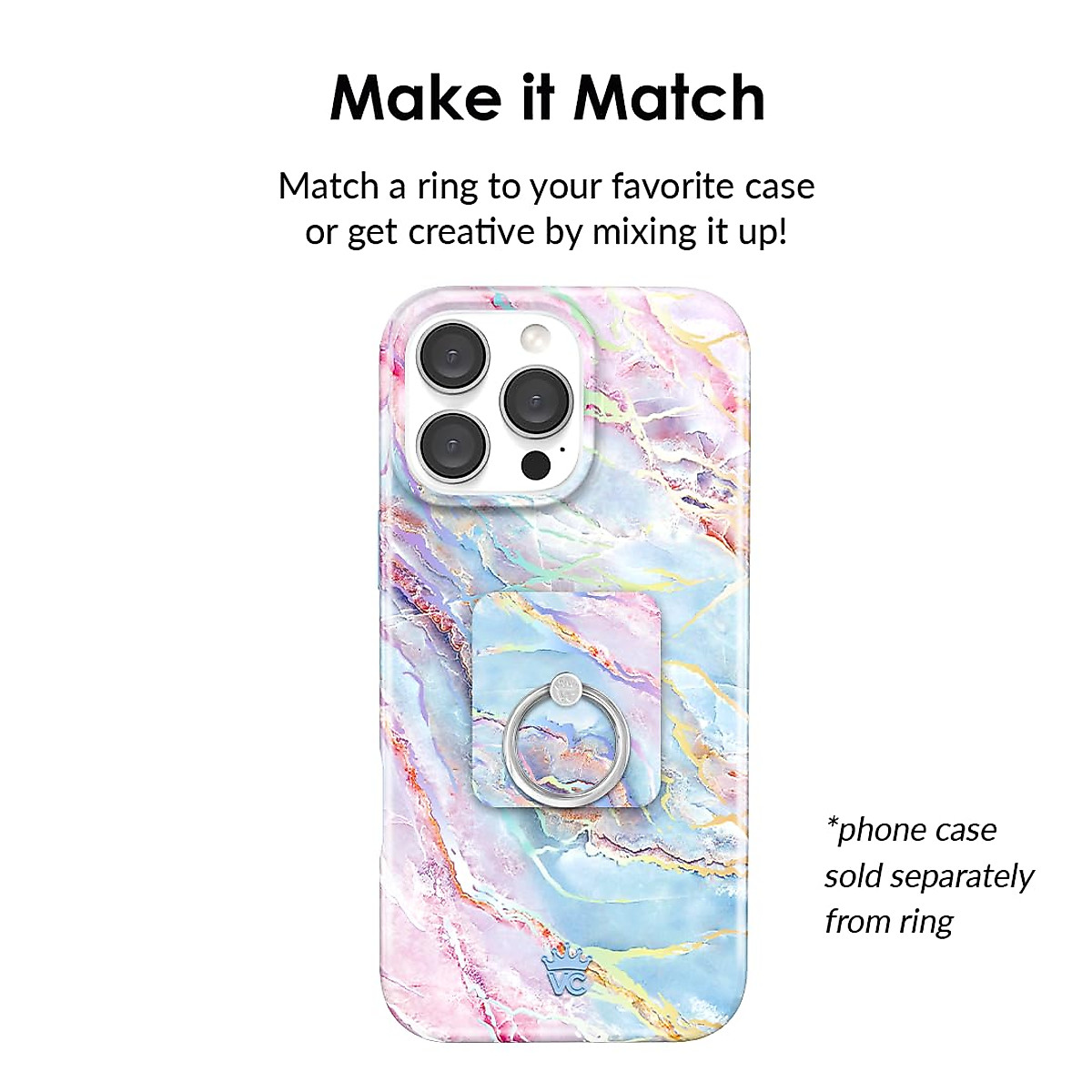 Velvet Caviar Cell Phone Ring Holder - Finger Ring & Stand - Improves Phone Grip Compatible with iPhone, Galaxy and Most Cases (Except Silicone/Leather) - Moonstone Holographic Pink Blue Marble