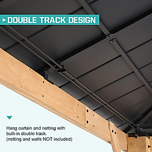 EAGLE PEAK 13x15 Hardtop Gazebo, Galvanized Steel Double Roof Gazebo with Cedar Wood Frame, Outdoor Pavilion for Patio, Deck, Lawn and Garden, Natural Wood/Black