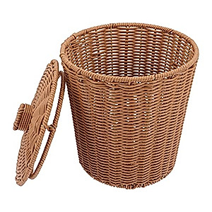 DOITOOL Wicker Storage Basket with Lid Round Rattan Storage Basket for Storage, Wicker Waste Basket for Bedroom, Bathroom, Offices Or Home ( 24x24cm ）