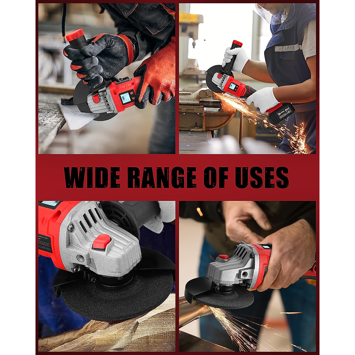 SILVEL Cordless Angle Grinder, 21V Cordless Grinders Tools with 3.0Ah Lithium-Ion Battery, Charger, 2 Position Handle, 4-1/2inch with 8500RPM Brushless Motor Cordless Grinder for Metal, Wood