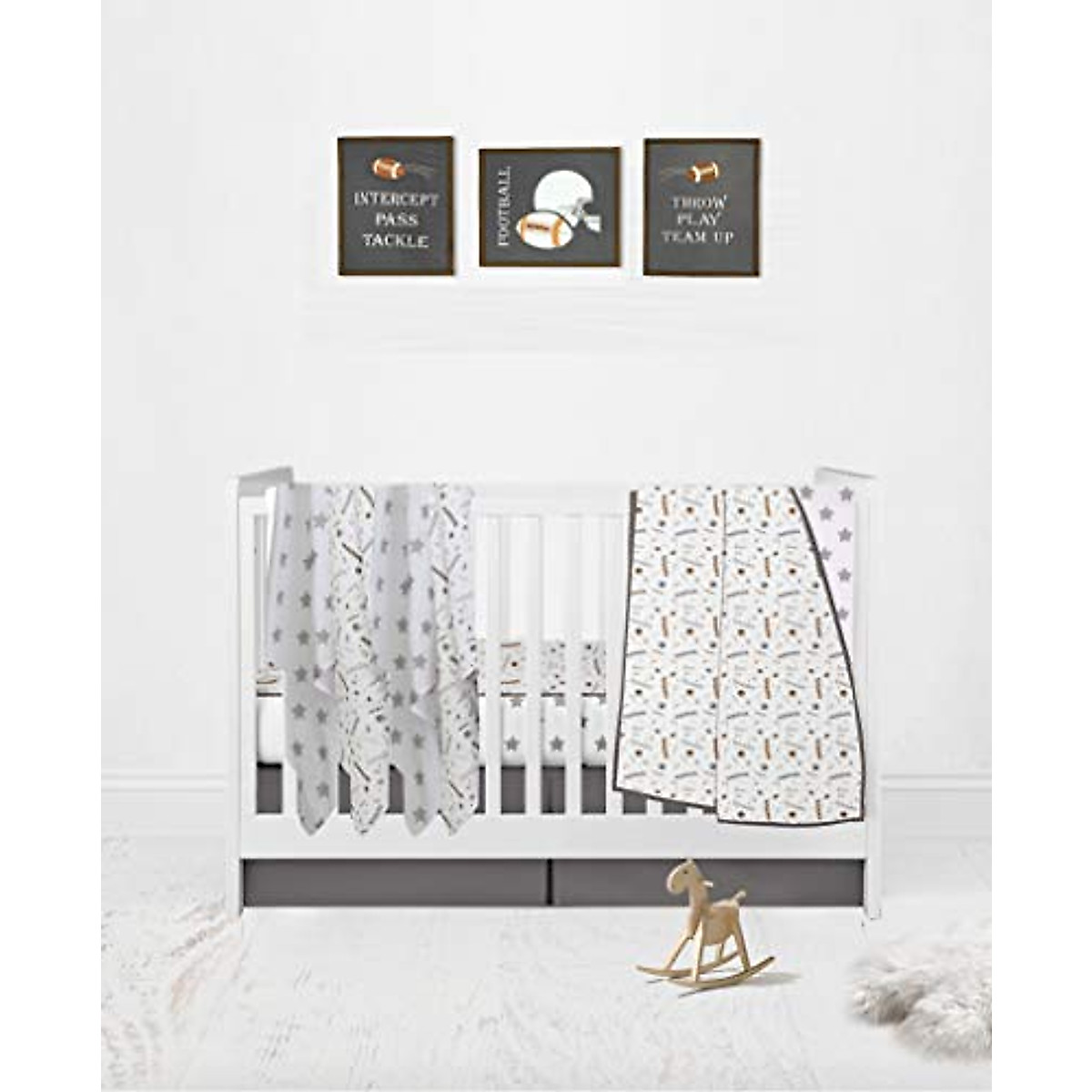 Bacati Football Brown/Grey Muslin Quilted Changing Pad Cover