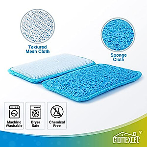 12 Pack Scrub & Wipe Cloths, Dual-Sided Sponges for Kitchen, All-Purpose Cloth for Dishes, Pots, Pans, Non-Stick Cookware, Countertops (Red, Yellow, Blue)