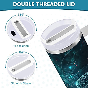 ODAWA AI Brain Hand Coffee Tumbler with Handle Double Wall Tumbler Reusable Stainless Steel Cups