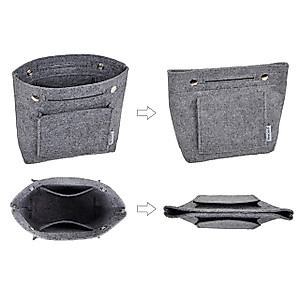 Vercord Mini Slim Small Felt Purse Organizer Insert Inside Handbag Tote Pocketbook for Women Grey