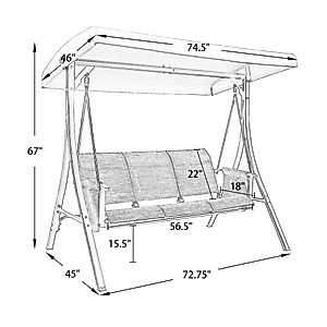 Patio 3-Seat Textilene Porch Swing, Outdoor Swing Glider with Stand and Adjustable Polyester Canopy (Beige)