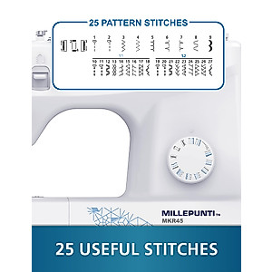 MILLEPUNTI Sewing Machine with 25 Stitches Automatic Needle Threader and Bobbin Winder Include 4 Feet and Accessories Perfect for Beginners Quilting and DIY MKR45