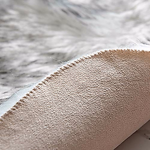 Carvapet 2 Pieces Soft Fluffy Faux Fur Chair Couch Cover Plush Sheepskin Area Rug Bedroom Living Room 2 x 3 Feet,Black/White