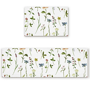 Kitchen Rugs and Mats Set Wildflower Bellflower Flower Collection 2 Pieces Non-Slip Kitchen Mat Rubber Backing Doormat Runner Rug Set Durable and Absorbent Floor Mat for Home 15.7x23.6in+15.7x47.2in