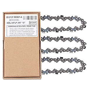 Wellsking 3 Pack 12 inch Chainsaw Chains 3/8 LP .050 Inch 45 Drive Links fits for Echo Greenworks 40v Chainsaw