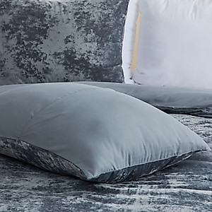 CROMIO Grey Velvet Duvet Cover King Size - Super Soft Flannel Bedding Set with Button Closure and Corner Ties - Luxurious Shimmery Comforter Cover Set for Home Decoration