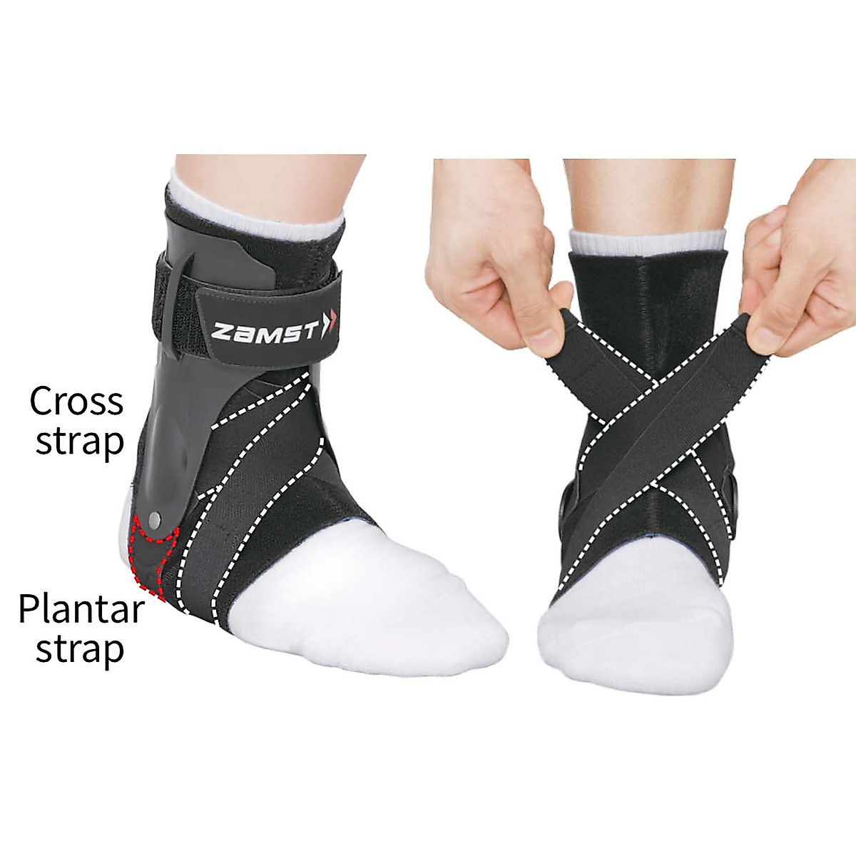 Zamst A2-DX Sports Ankle Brace with Protective Guards For High Ankle Sprains and Chronic Ankle Instability-for Basketball, Volleyball, Lacrosse, Football-Black, Left, Medium