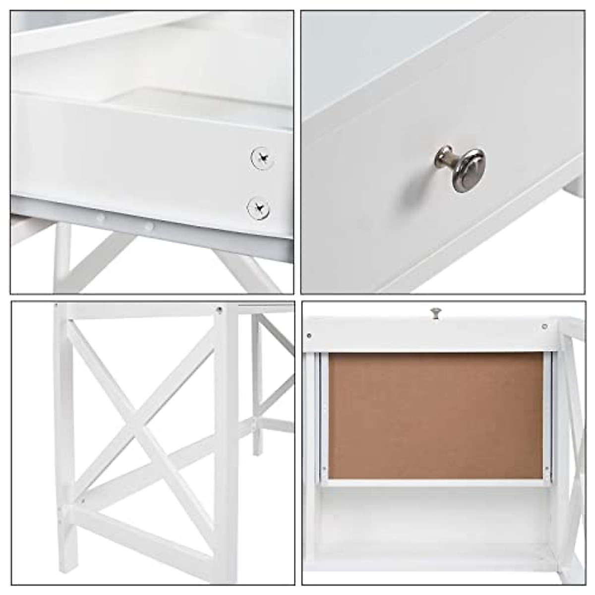 Usinso White Writing Computer Desk with Drawers,Small Modern Table for Bedrooms,White Vanity Table,Office Desk with Drawers（White）