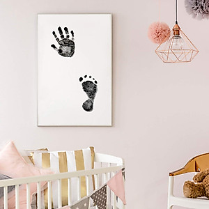 13 Piece Large and Medium Baby Inkless Handprint Footprint Kit Include 3 Clean Touch Ink Pad 6 Imprint Card and 4 Star Shaped Paper Clip Paw Stamp Print Keepsake Kit for Infant Newborn Birth Registry