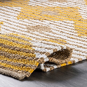 nuLOOM Hand Braided Marla Denim And Jute Diamonds Runner Rug, 2' x 6', Yellow