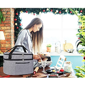 MUSBUS 2 Layer Slow cooker bag for Crock-Pot 6-8 quart, Travel reunionc outdoor, Easy to transport Insulation water proof easy cleaning to carry, Family Gathering Potluck, Gift for Women - Grey