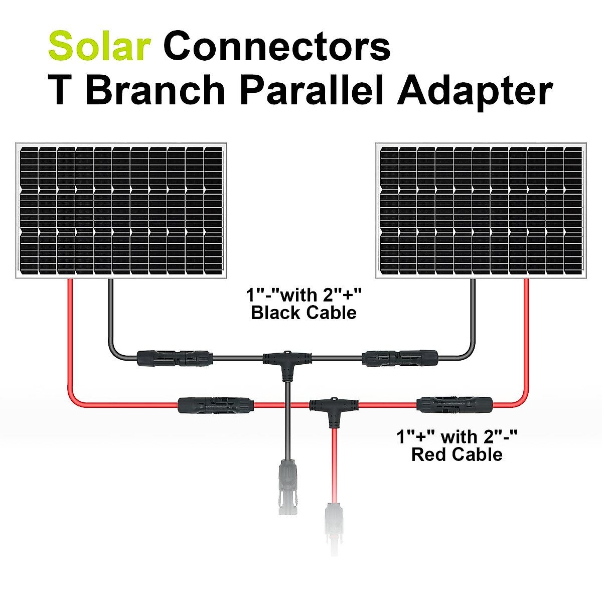 JXMXRPV Solar Connector T/Y Branch Parallel Adapter Cable, 1 Pair 10AWG Tool-Free 1 to 2 Solar Panel Connectors Cable Plug Wire Kit for Solar Panel (1*M/FF+1*F/MM)
