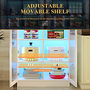 Dystler White Storage Cabinets Locker with 3 Color LED Lights,Modern Storage with Human Body Sensor Functionwardrobe Closet for Bedroom