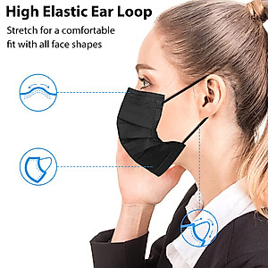 Black Disposable Face Masks, 50 Pack Face Mask 3 Ply Disposable Masks