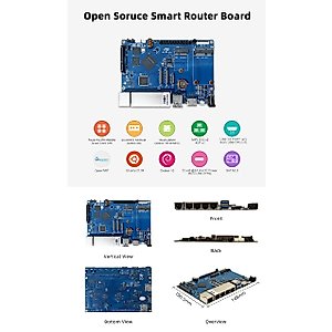 Banana Pi R2 Pro Smart WiFi Router Quad-core Cortex-A55 2GHz Dual Band Wireless Router Rockchip RK3568 with 2GB LPDDR4 +16GB eMMC Storage Support OpenWRT for NAS VPN Server
