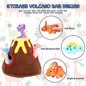 Threan Dinosaur Volcano House with 9 Plush Dinosaurs Stuffed Animals, Dinosaur Plush Gifts Toys for Kids Boys Girls