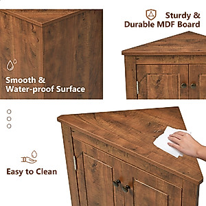 Merax Corner Storage Cabinet with Two Doors for Bathroom, Living Room or Kitchen, Adjustable Shelf, Freestanding Floor Space Saver, Brown