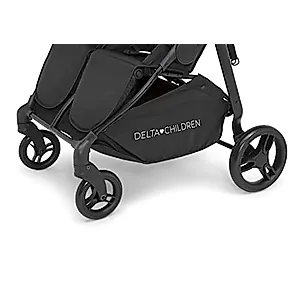 Delta Children Cruzer Double Stroller – Lightweight Side by Side with Reclining Seats, Extendable Canopies and Flat Fold, Black