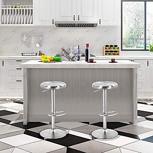 COSTWAY Bar Stools Set of 2, Modern Swivel Adjustable Height Barstool with Footrest, Stainless Steel Round Top Bar Height Barstools for Pub Bistro Kitchen Dining