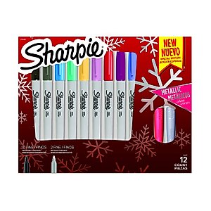 SHARPIE Permanent Fine-Point Markers, Holiday Gift Box, Assorted Ink Colors, Pack Of 12 Markers