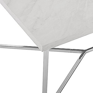 Walker Edison Mid Century Modern Marble Gold Rectangle Coffee Table Living Room Accent Ottoman Storage Shelf, 42 Inch, Marble and Silver