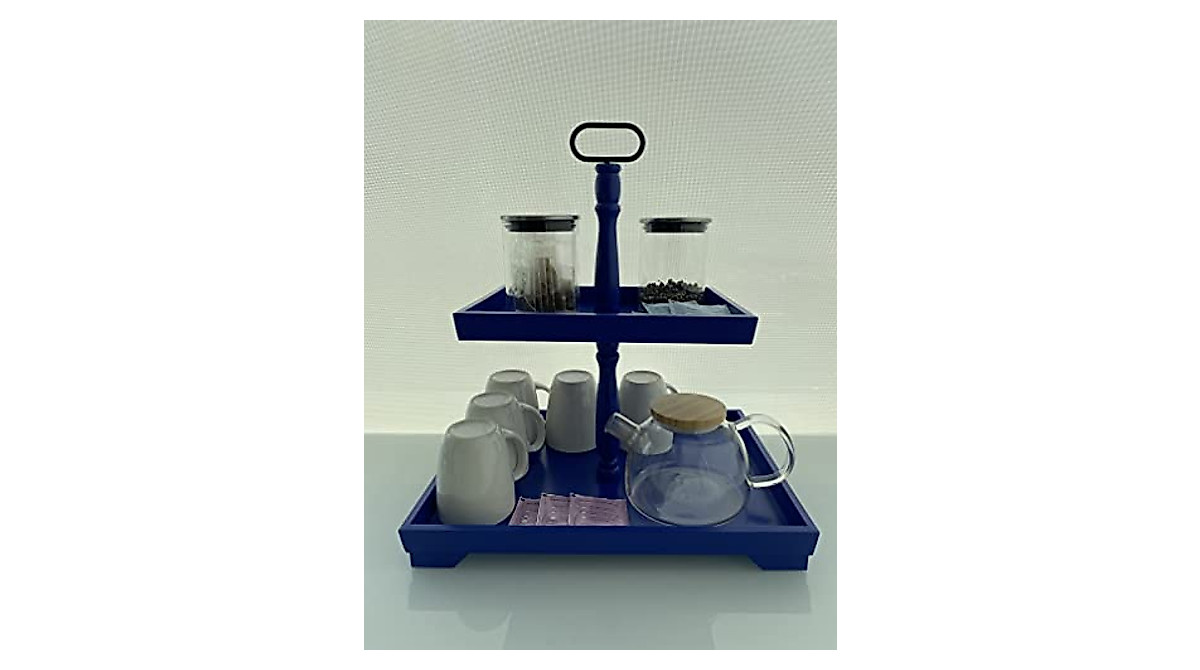 Royal Blue Two-Tiered Tray - Stylish & Versatile
