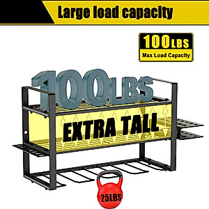 GIOTORENT Power Tool Organizer, Garage Shelving Heavy Duty, 4 Drill Holder Wall Mount, 3 Layers Storage Rack for Work Shop, Garage, 150Lbs Load Capacity, Matte Black