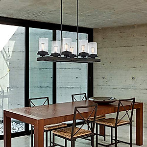 Globe Electric 60317 Williamsburg 6-Light Chandelier, Dark Bronze, Faux Wood Accent, Clear Glass Shades