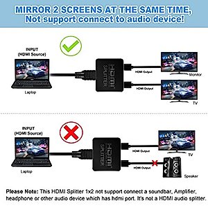avedio Links HDMI Splitter 1 in 2 Out, 4K HDMI Splitter for Dual Monitors Duplicate/Mirror Only, 1x2 HDMI Splitter 1 to 2 Amplifier for Full HD 1080P 3D with 5ft HDMI Cable (1 Source onto 2 Displays)