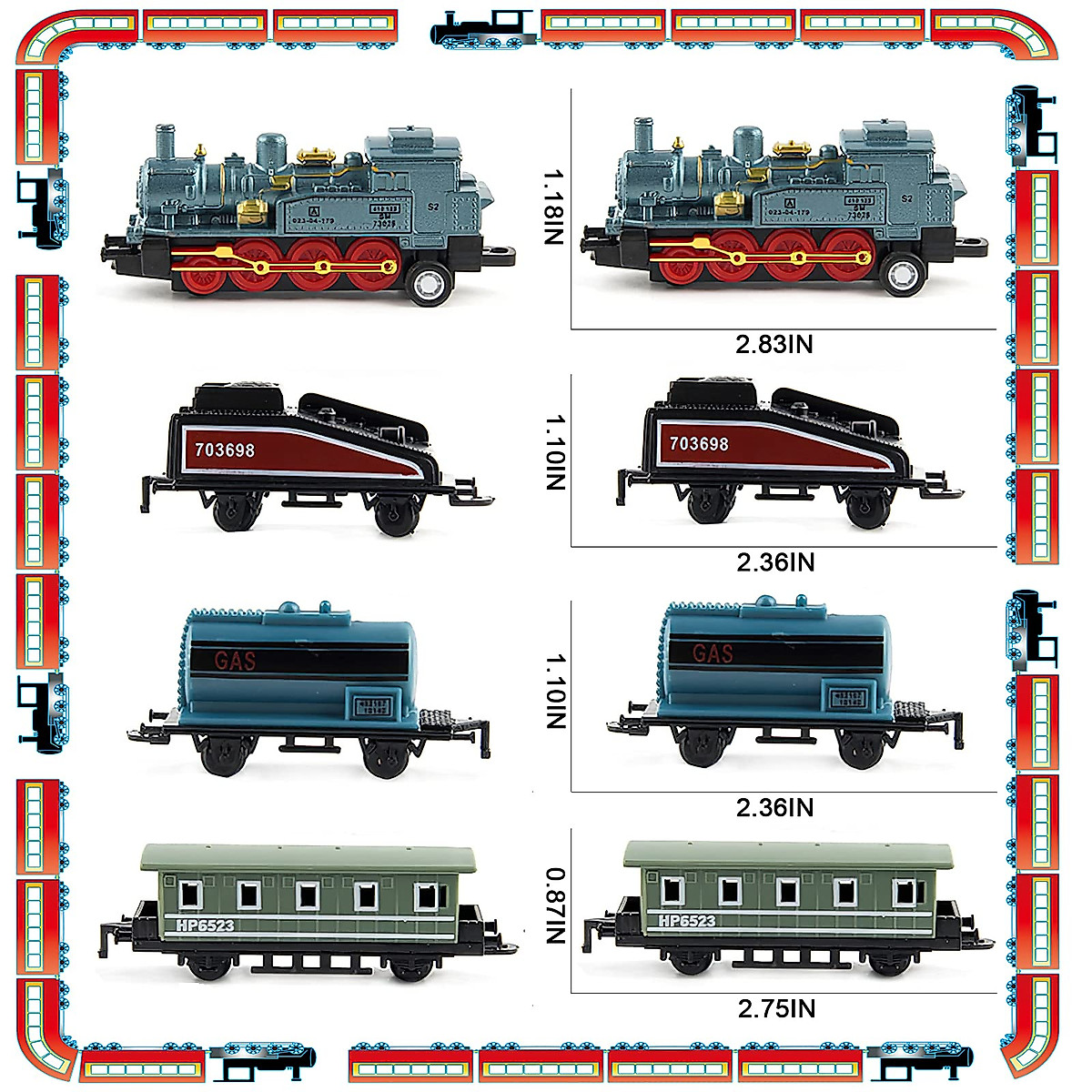 Mini Alloy Retro Steam Train Toy Kit Die-Cast Pull Back Simulation Steam Train Model Toys for 3 4 5 6 Years Old Kids Boys and Girls 8PCS