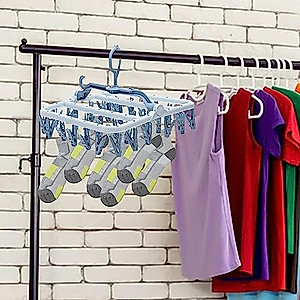 Clothes Drying Hanger with 32 Clips- Foldable Detachable Hanging Sock Rack | 360 Degree rotatable Windproof Laundry Rack, for Sock,Underwear Hanger, Clothes pegs