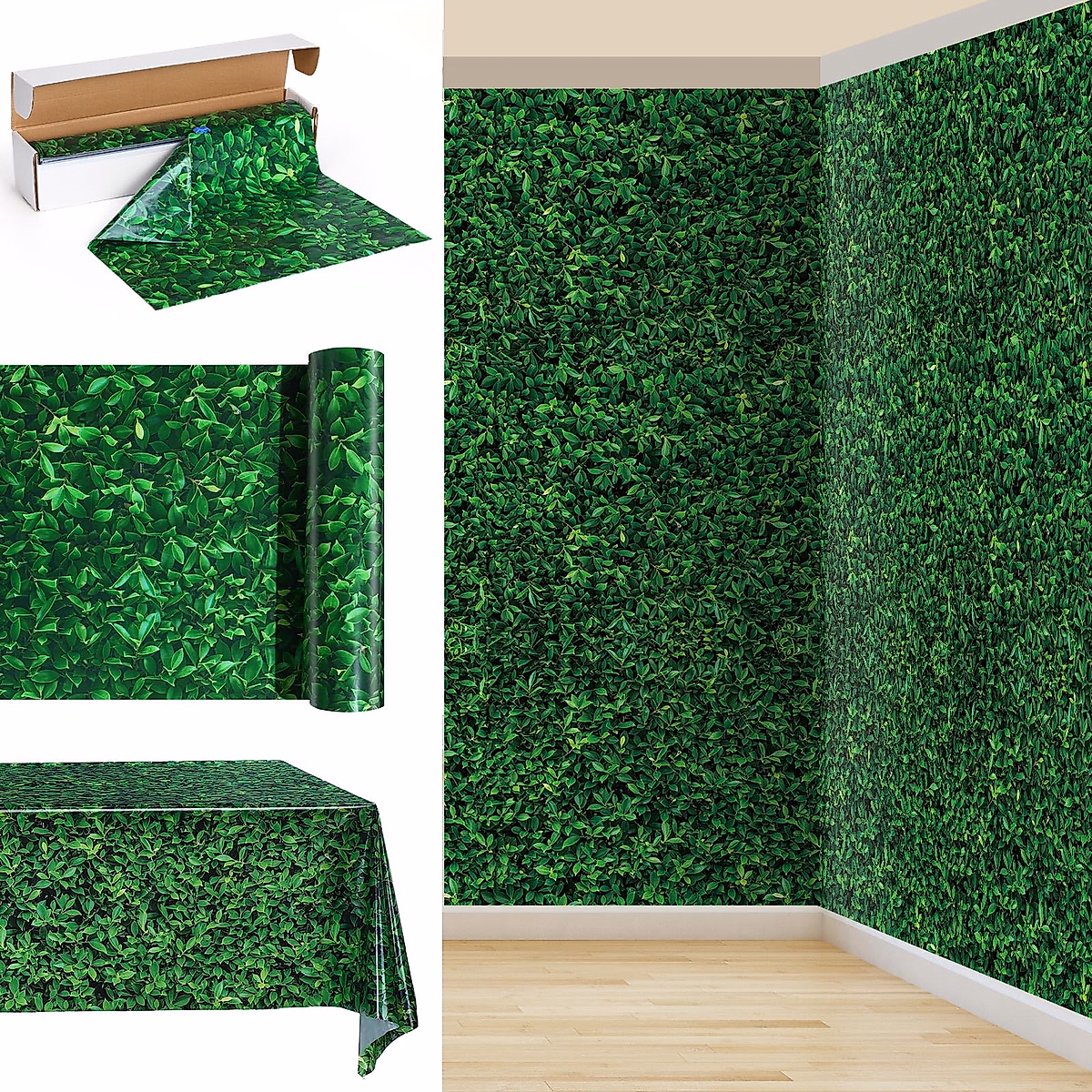 Tatuo 1 Roll 54 Inch x 100 Feet Jumbo Green Leaves Photography Leaf Backdrop 3D Waterproof Tree Leaves Background Photo Booth Prop Green Leaf Tablecloths for Baby Shower Birthday Party Decoration