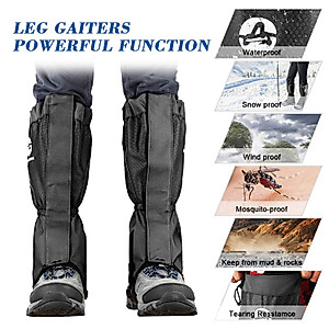 Pasanava Leg Gaiters Waterproof and Adjustable Snow Boot Gaiters One Size for Hiking,Walking,Hunting,Backpacking and Outdoor Climbing for Men and Women (Black)
