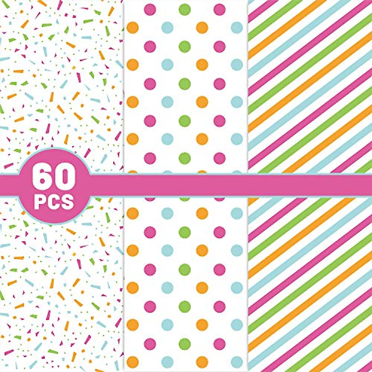 Whaline Tissue Paper Bulk Dots Stripe Wrapping Paper Rainbow Art Paper for Birthday DIY Party Crafts Weddings (60 Sheets, 3 Styles)