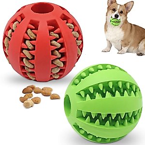 Dog Balls 2 Pack Puppy Toys Dog Puzzle Toys , Puppy Relieve Itching and Teeth Cleaning Dog Toys, Durable Dog Chew Ball, Dog Treat Ball Food Dispensing Toy for Teething, Fit for Small Medium Dogs