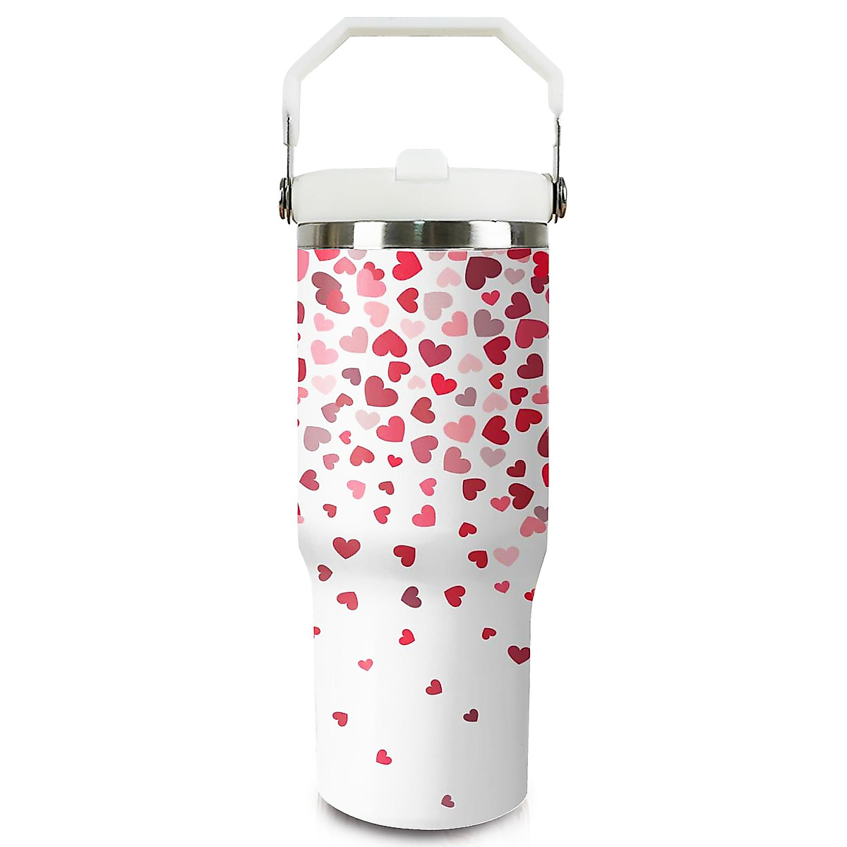 HOWSEESNOW 30oz Valentines Insulated Tumbler with Handle and Straw, Leak Proof Travel Coffee Mug, Reusable Stainless Steel Heart Tumbler, Valentines Gifts for Her