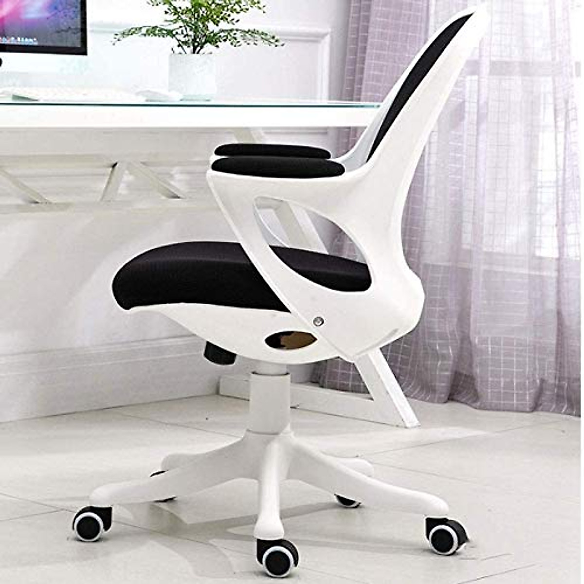 MayNuo Office Chair Gaming Chair Barber Comfy Computer Chair Adjustable Height Office Chair with Chrome Base Padded Swivel Chair/White Frame Black Net